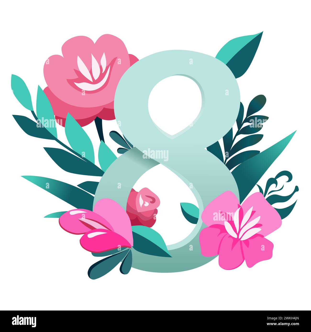 Vector colorful handwriting mint text with pink flowers by 8 march ...