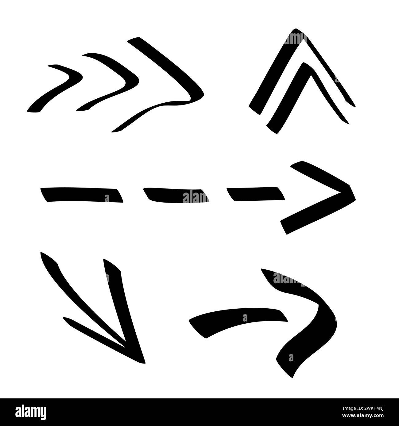Vector set of abstract curved bold arrows . Hand drawn rounded and ...