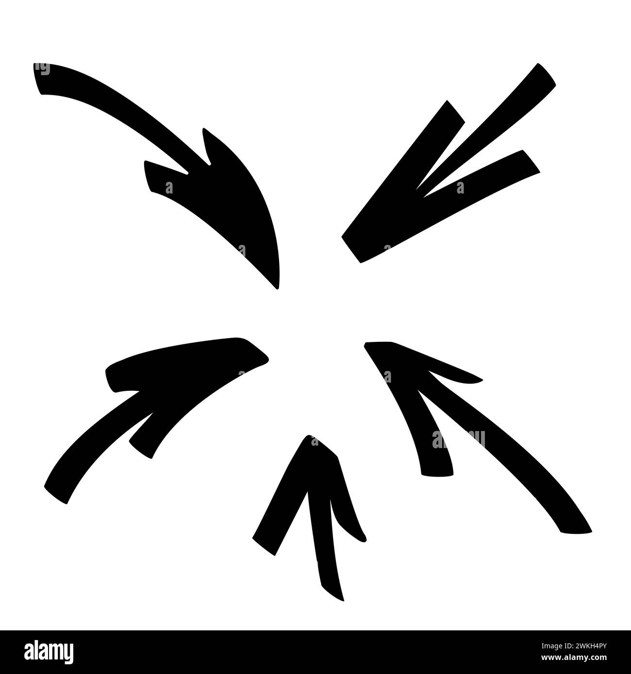 Vector set of abstract curved bold arrows . Hand drawn rounded and ...