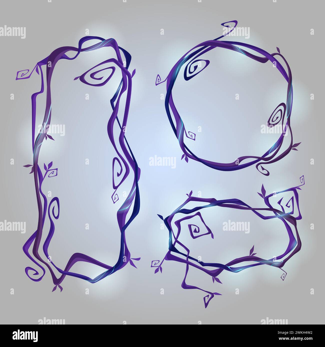 Spooky dry liana vines with glow and twisted branches in form of circle ...