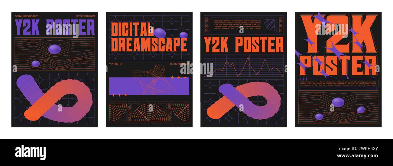 Set of retro futuristic vibe banners. Vector realistic illustration of ...