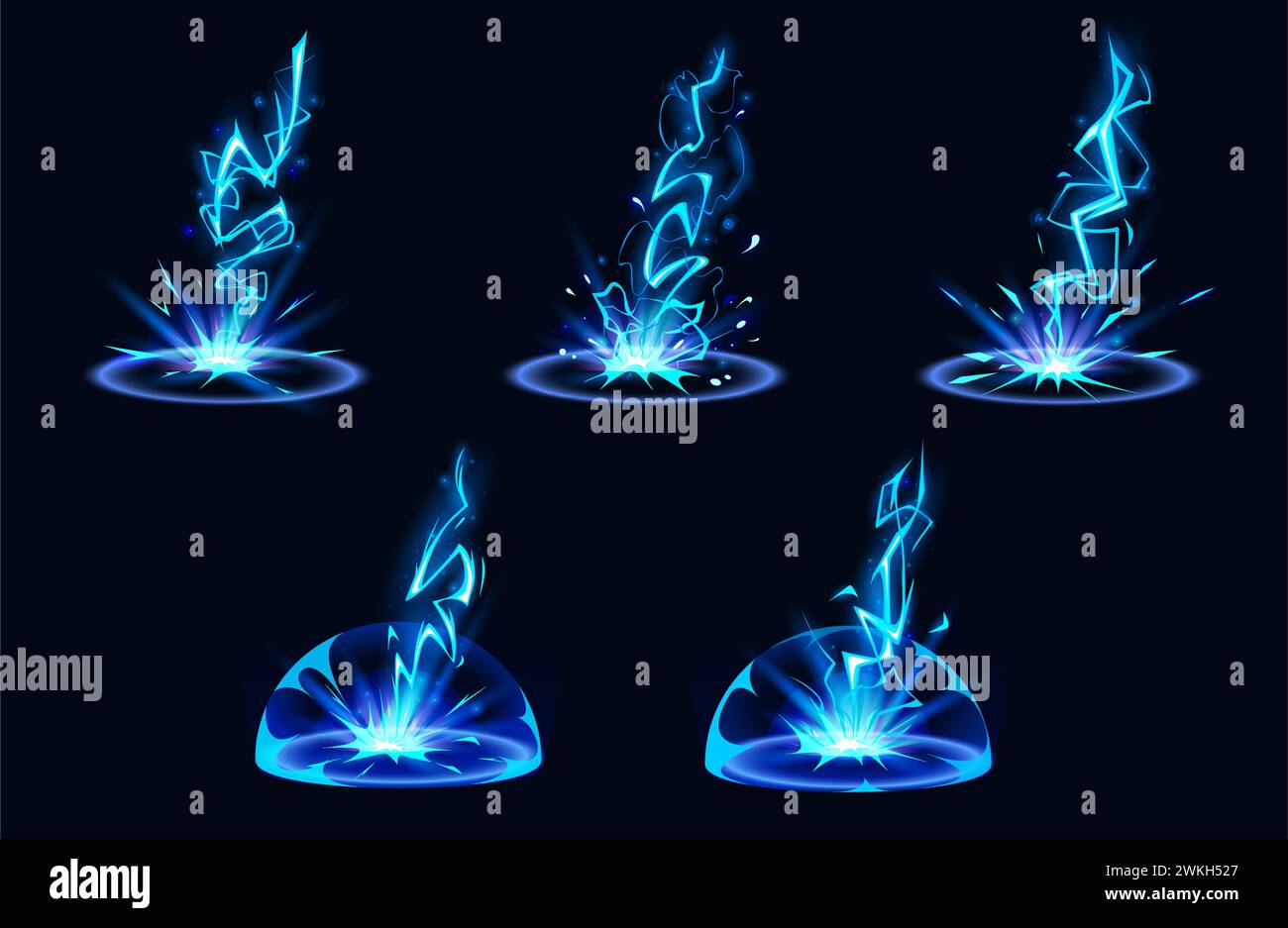 Lightning hit ground or floor with burst vfx effect, light ball and ...