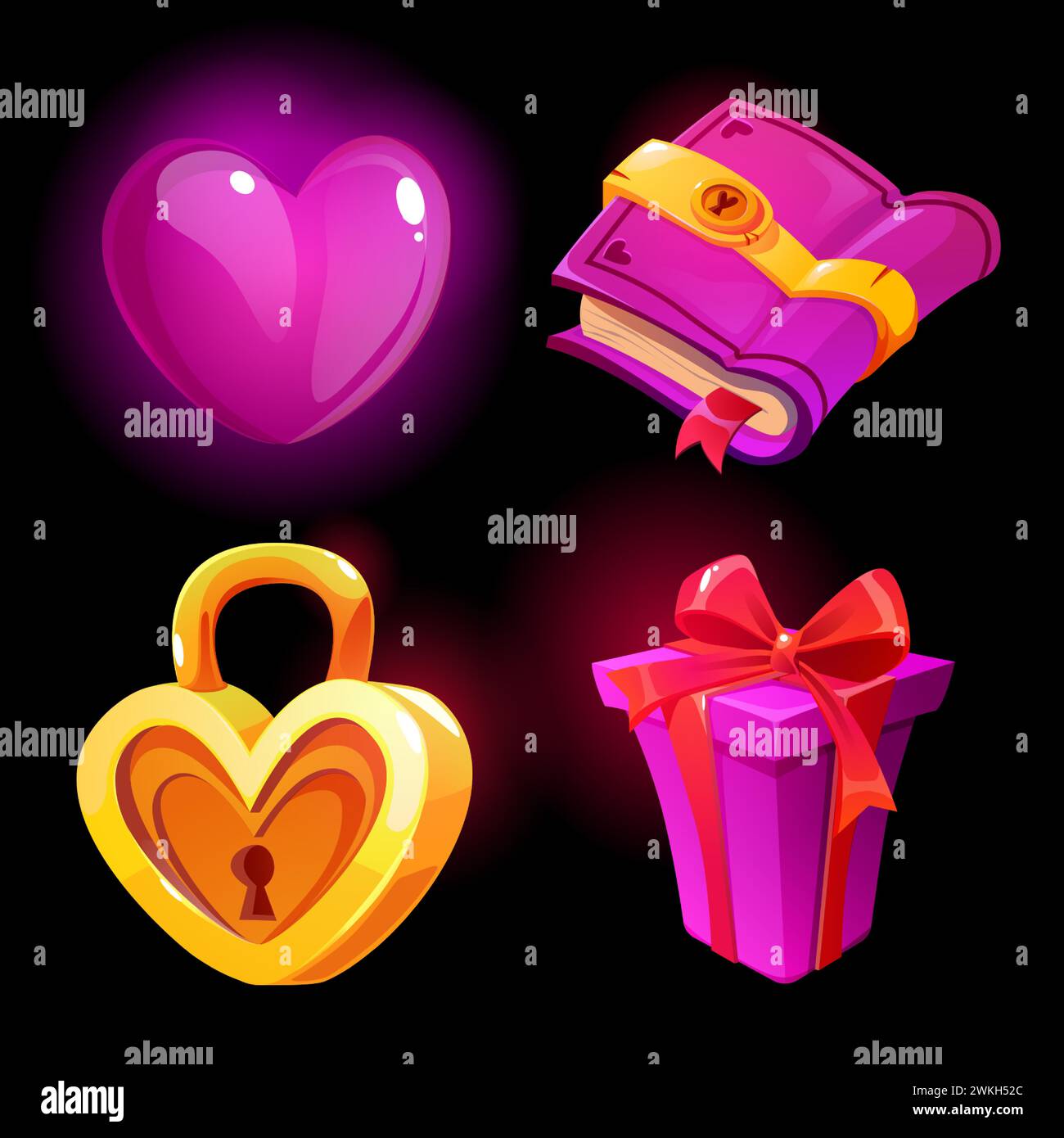 Love game icons set isolated on black background. Vector cartoon ...