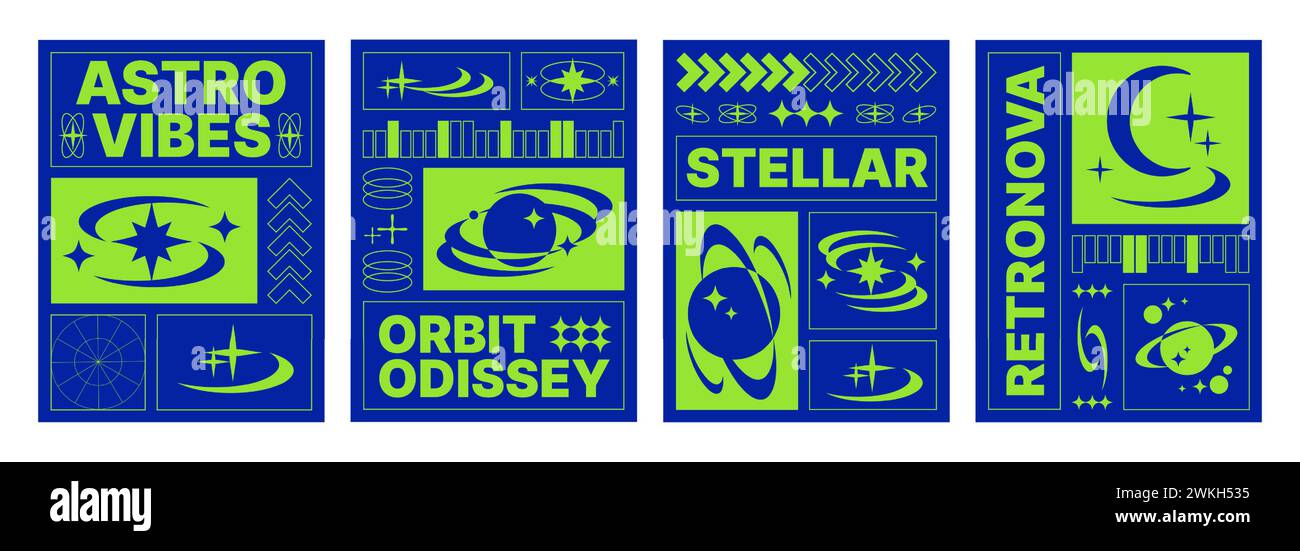 Poster template in y2k style with cosmic abstract simple elements ...