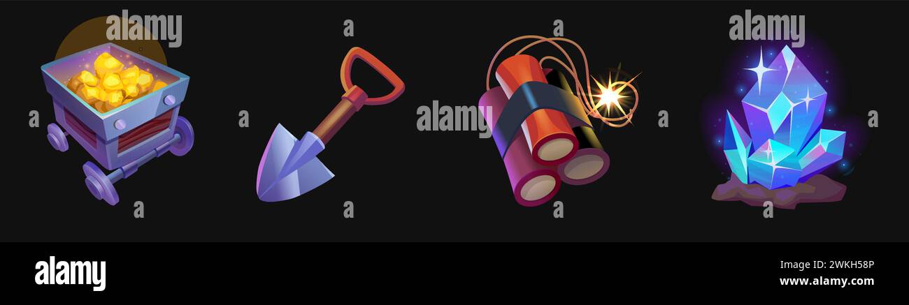 Gold mine design elements set isolated on black background. Vector ...