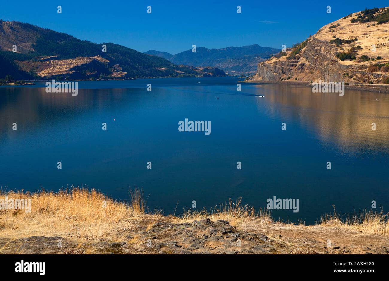 Columbia River from view above Mosier, Columbia River Gorge National ...