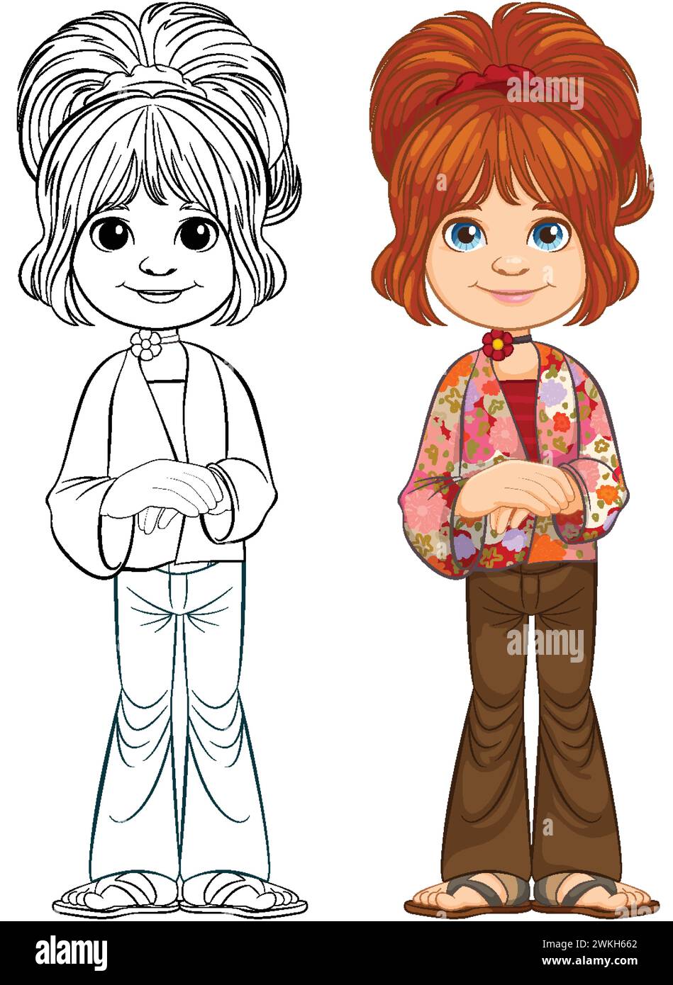 Vector illustration of a girl and her line art Stock Vector Image & Art ...