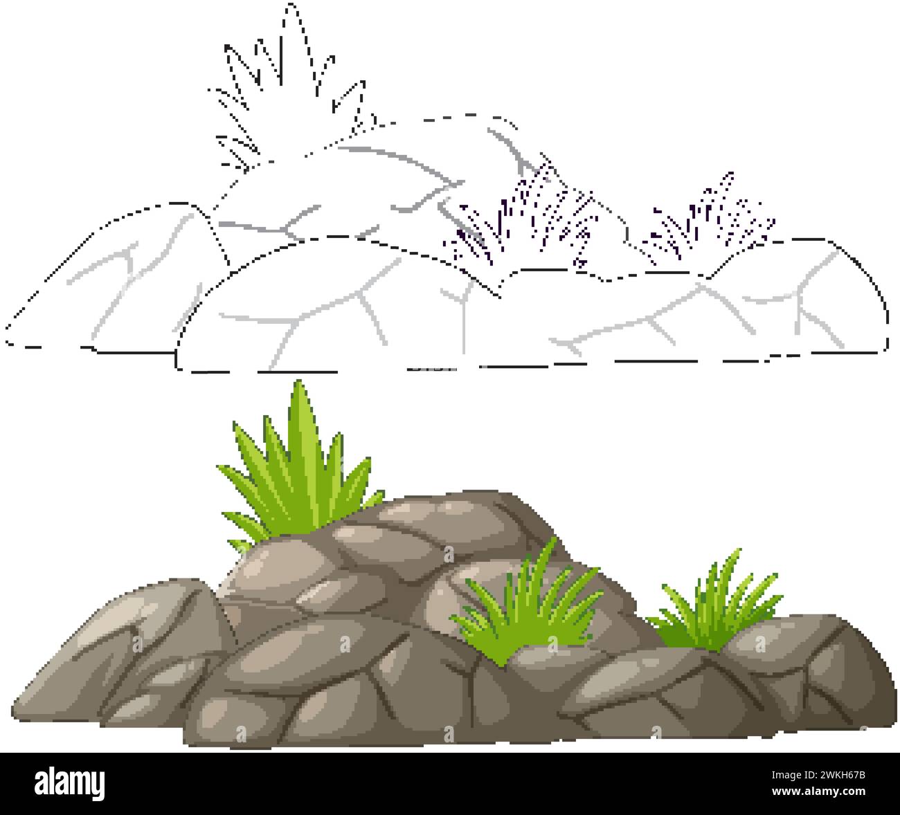Simple rock formation with green plants vector Stock Vector Image & Art ...