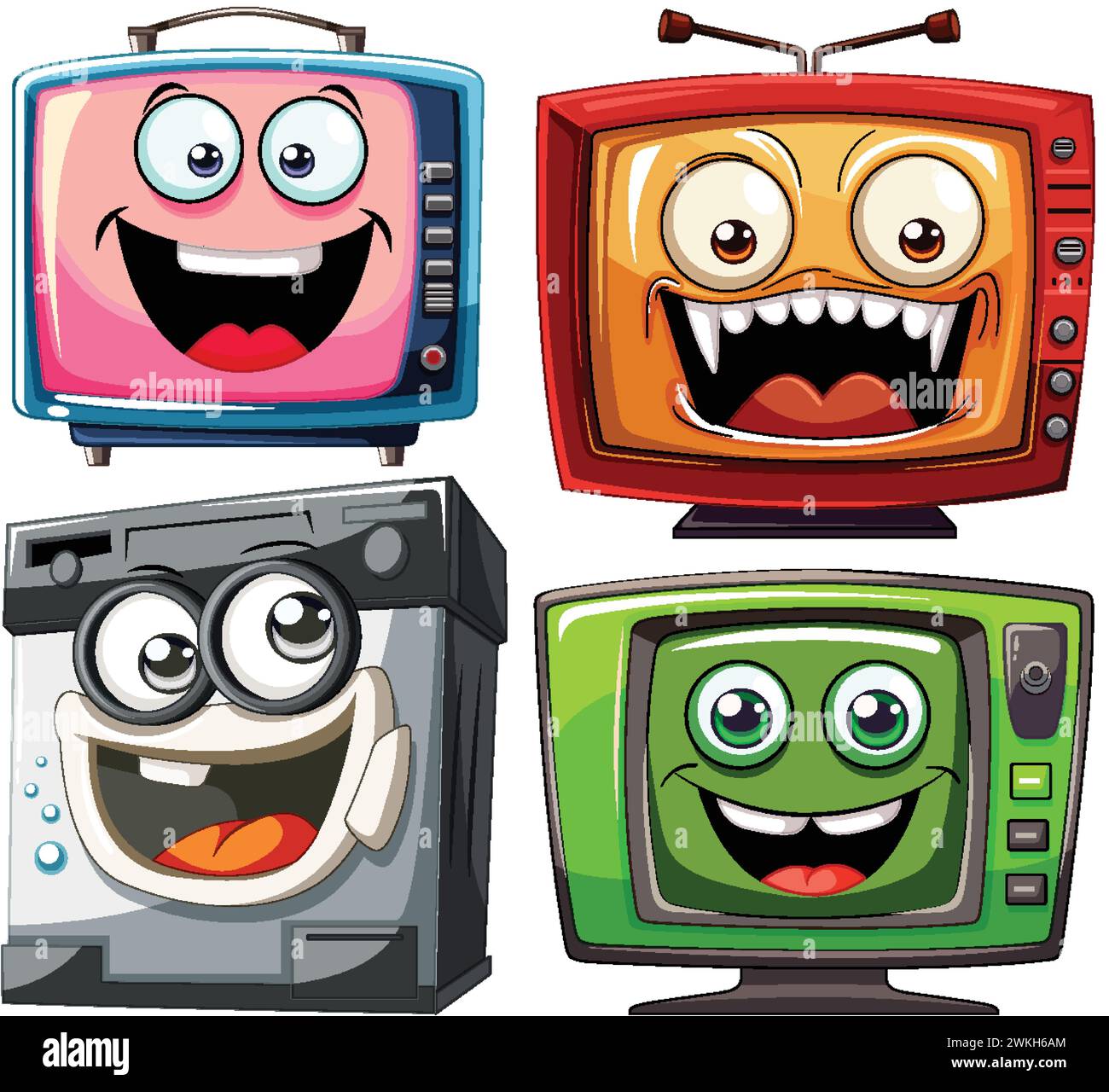 Four cartoon televisions with various funny faces Stock Vector Image ...