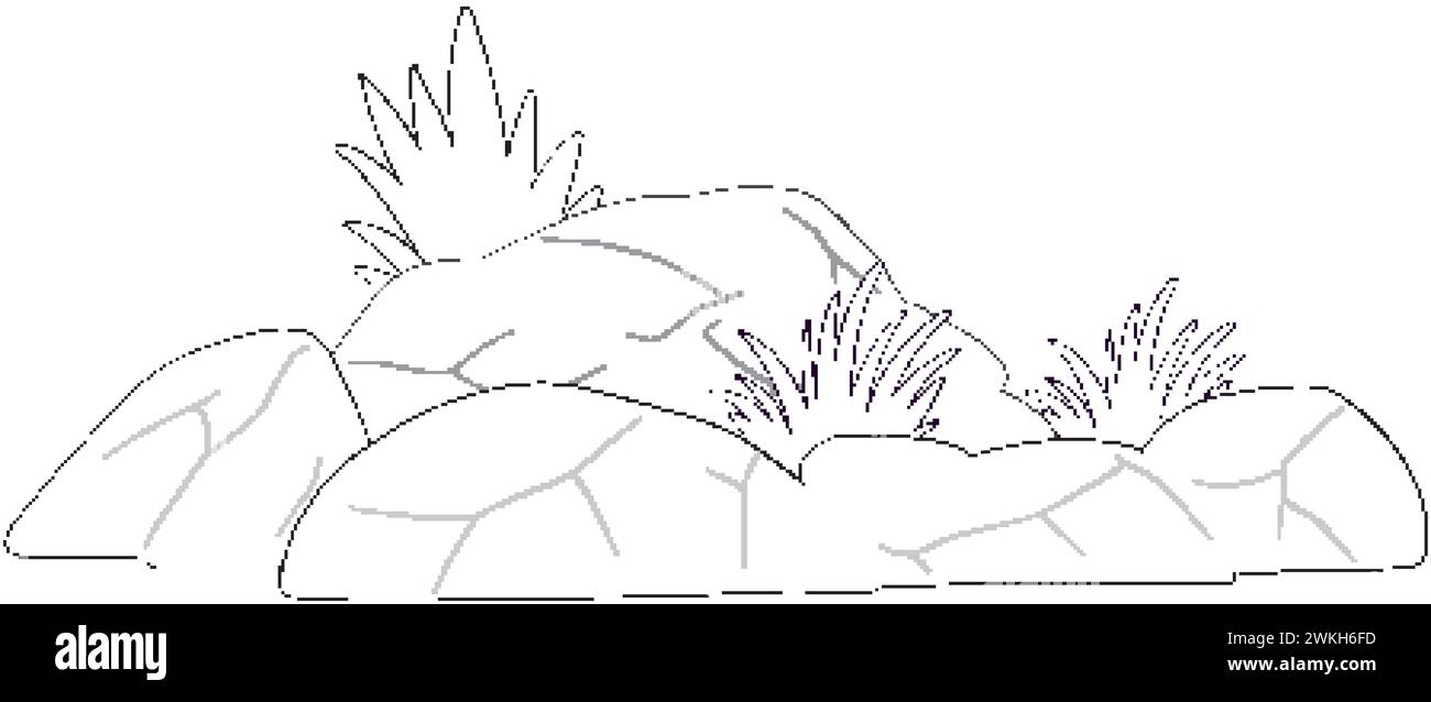 Black and white line art of rocks with foliage Stock Vector Image & Art ...