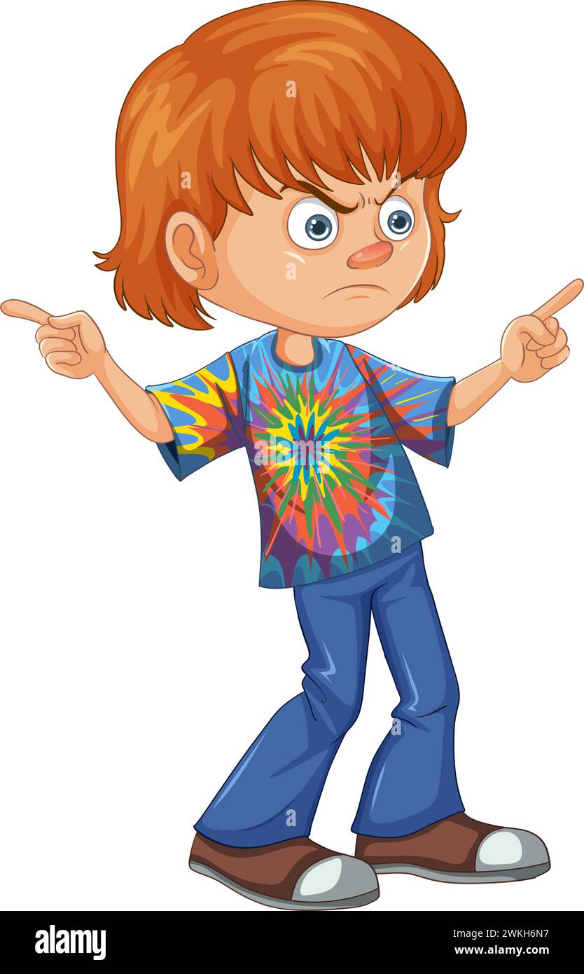 Cartoon boy with angry expression pointing fingers Stock Vector Image ...