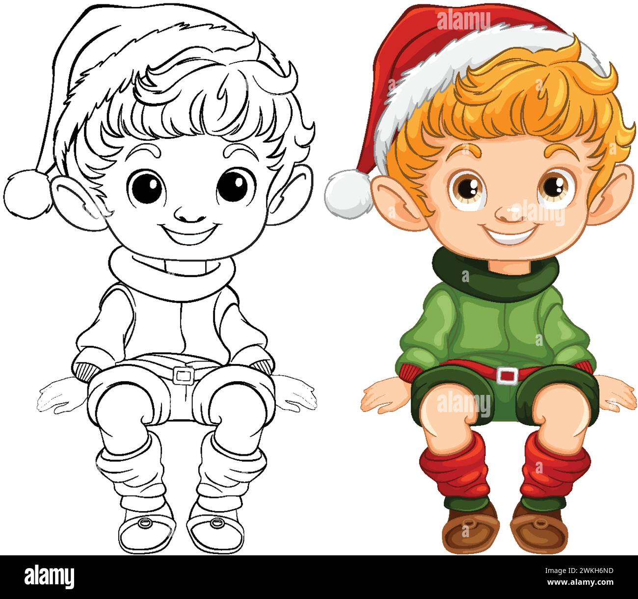 Vector illustration of an elf, colored and line art Stock Vector Image ...