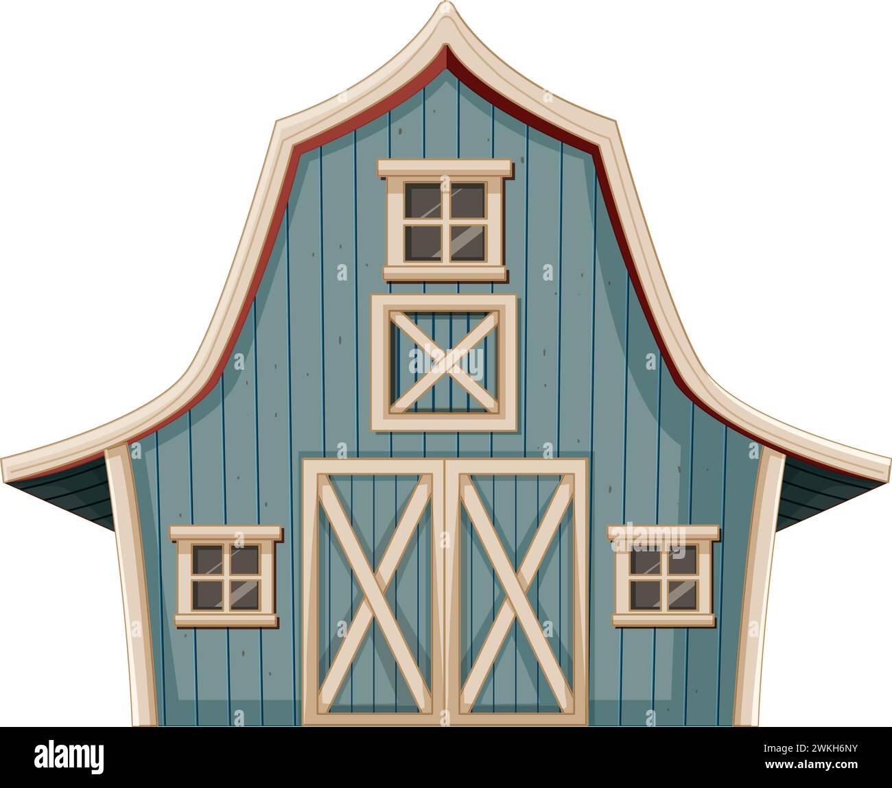 Cartoon-style blue barn with white trim details Stock Vector Image ...