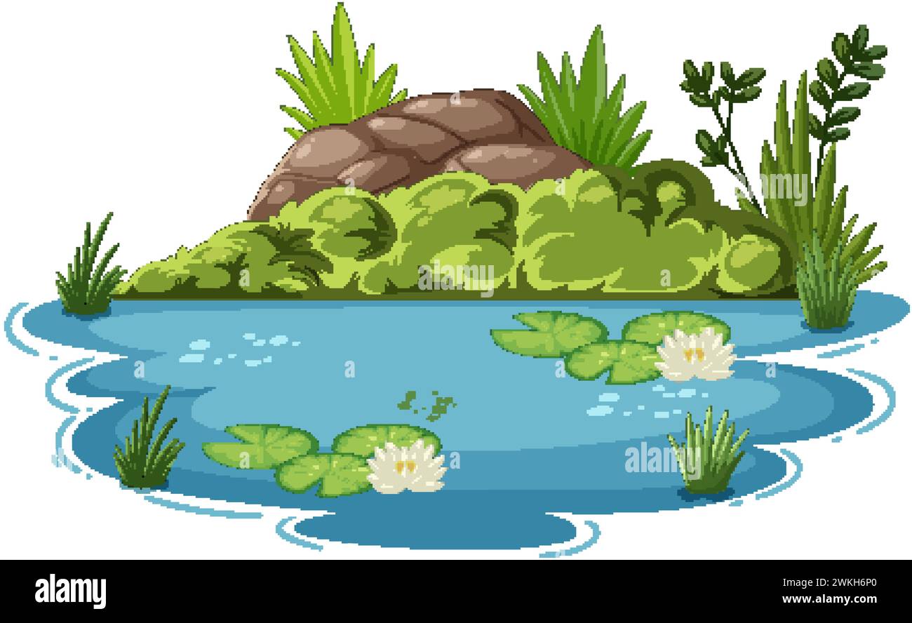 Vector illustration of a tranquil pond scene Stock Vector Image & Art - Alamy
