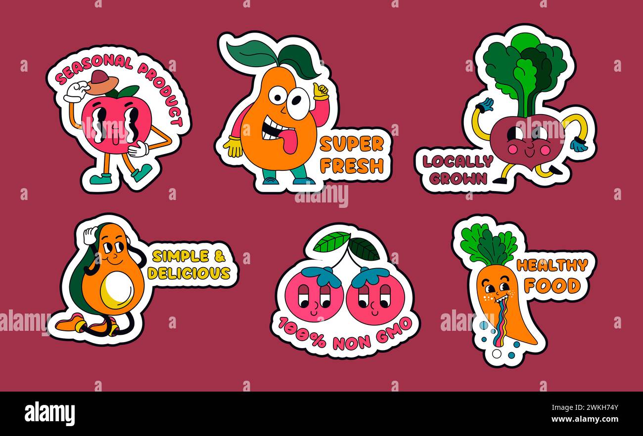 Sticker design set with fruits and vegetables Stock Vector Image & Art ...