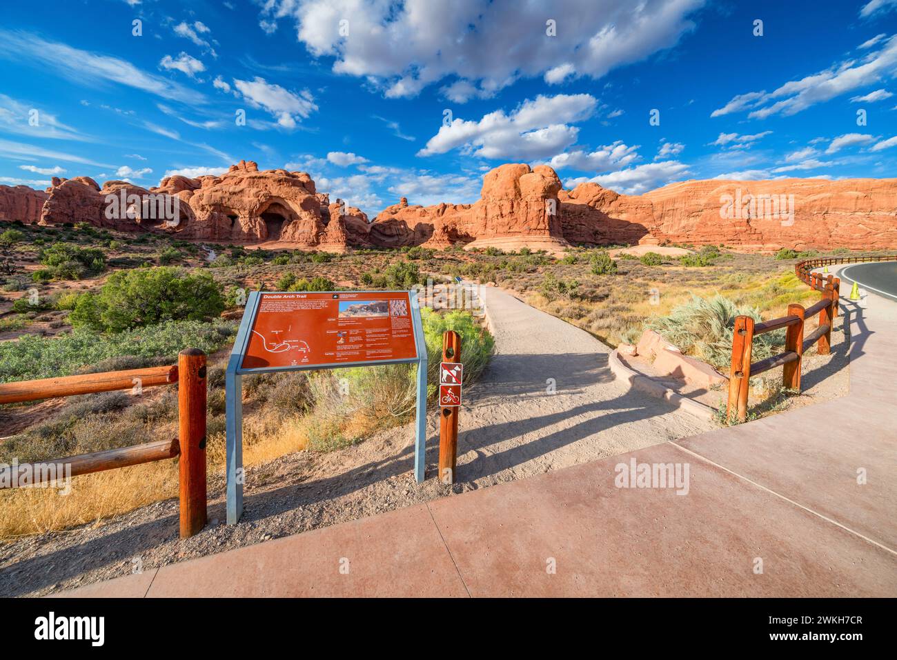 Double Arch and its trail head in Aches National Park, Moab, Utah, USA ...