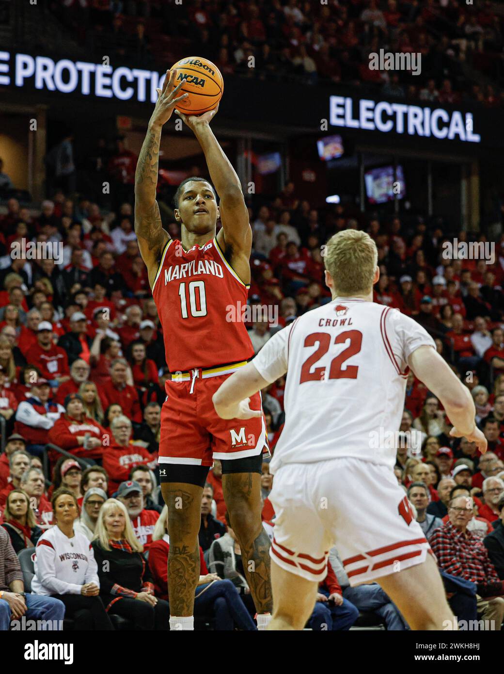Madison, WI, USA. 20th Feb, 2024. Maryland Terrapins forward Julian ...