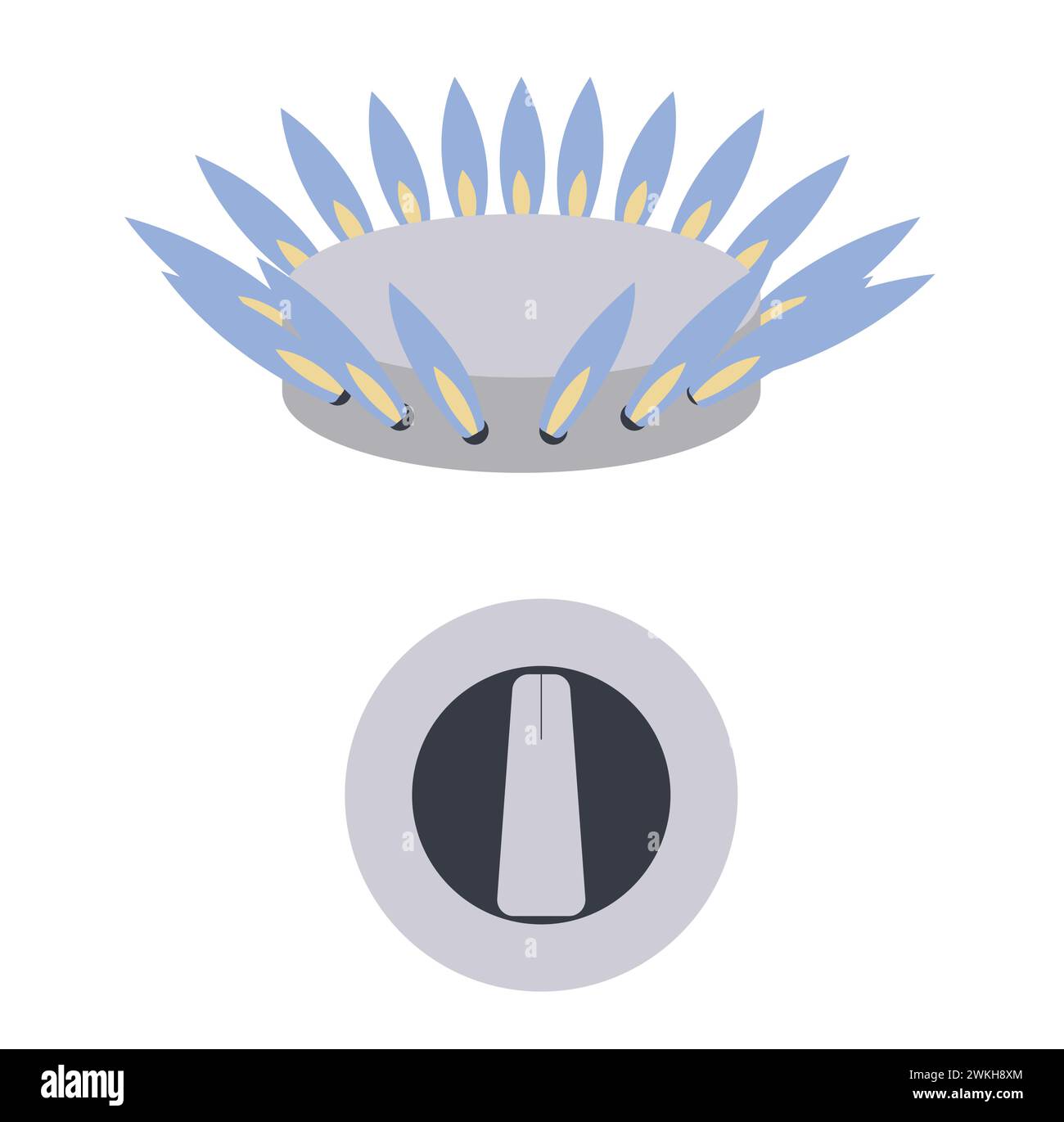 Gas burner with blue flame and knob. Vector stock illustration isolated ...