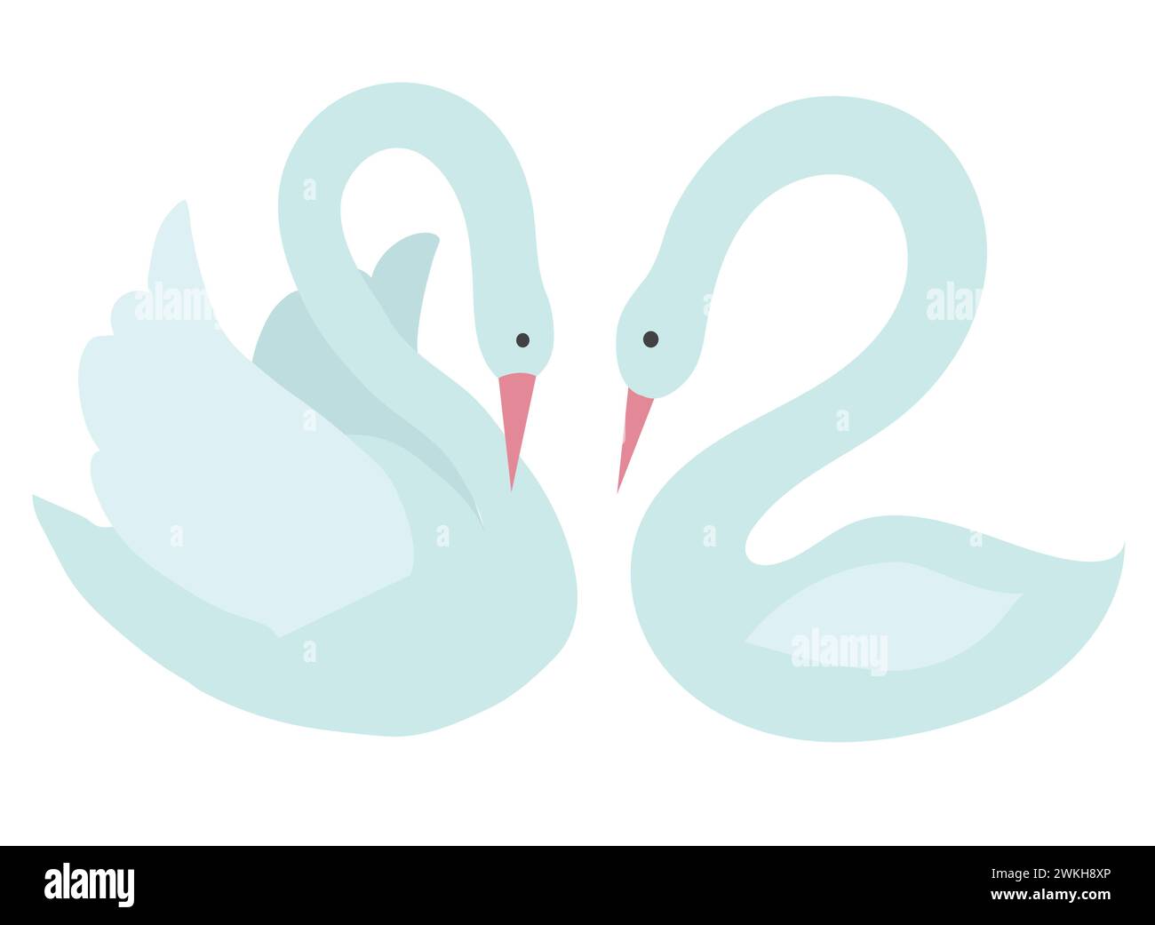 Pair of white swans in cartoon style. Vector stock illustration ...