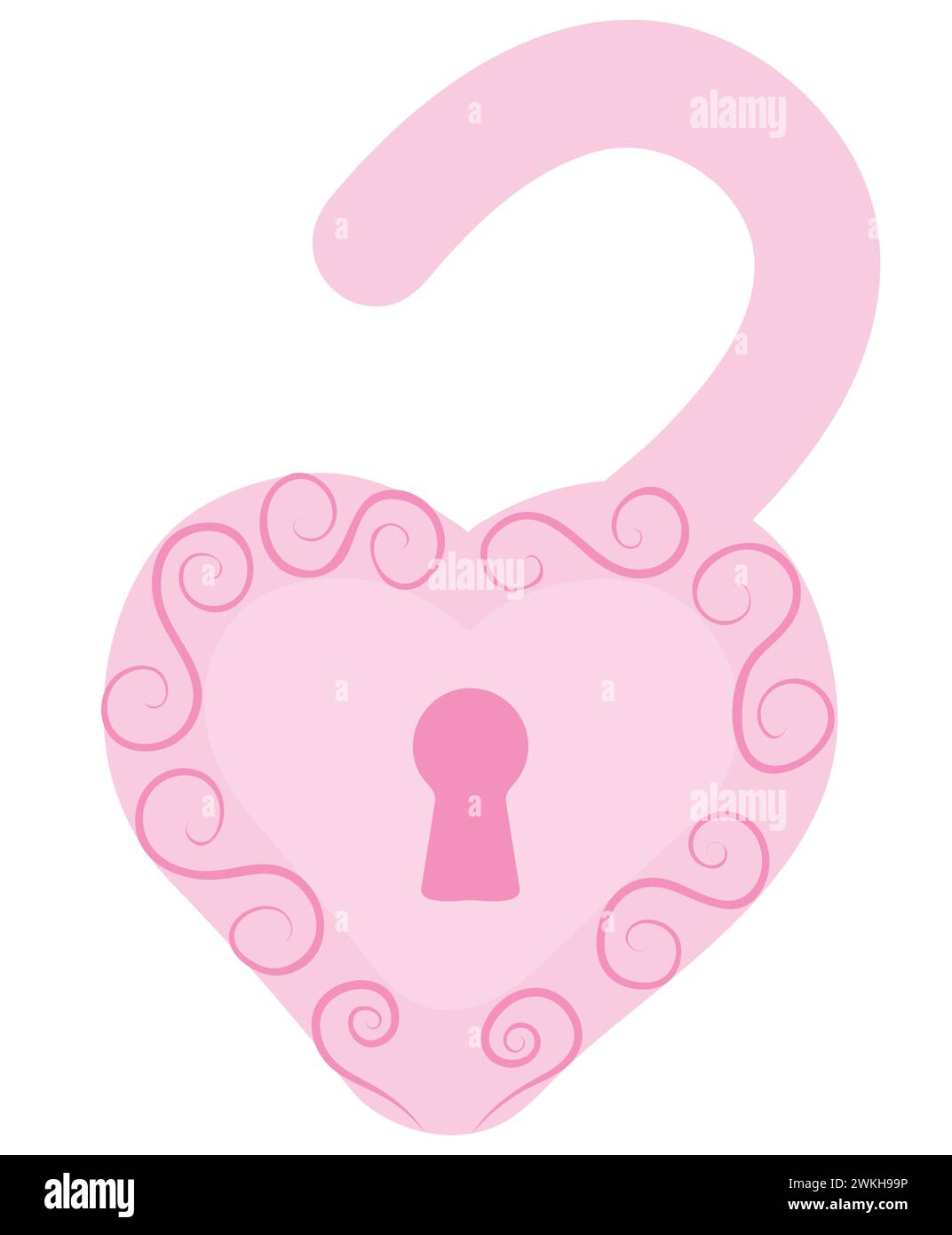 Pink decorative padlock in the shape of a heart. Final illustration ...