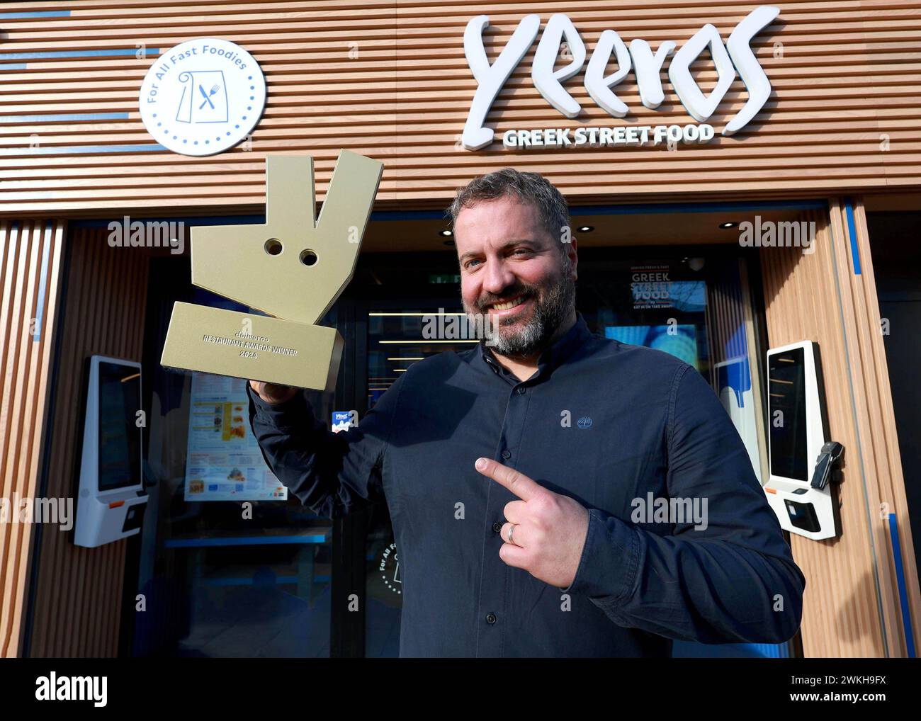 EDITORIAL USE ONLY Restaurant owner, George Stamopoulos with the award ...