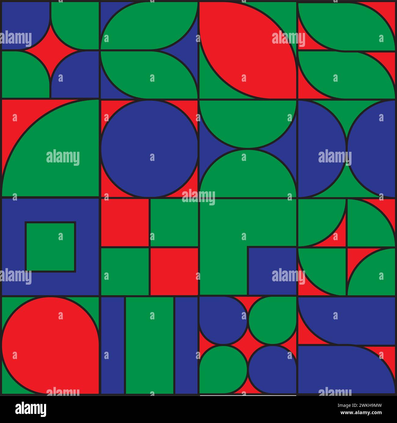 Colorful neo-geometric poster. Grid with colored geometric shapes ...