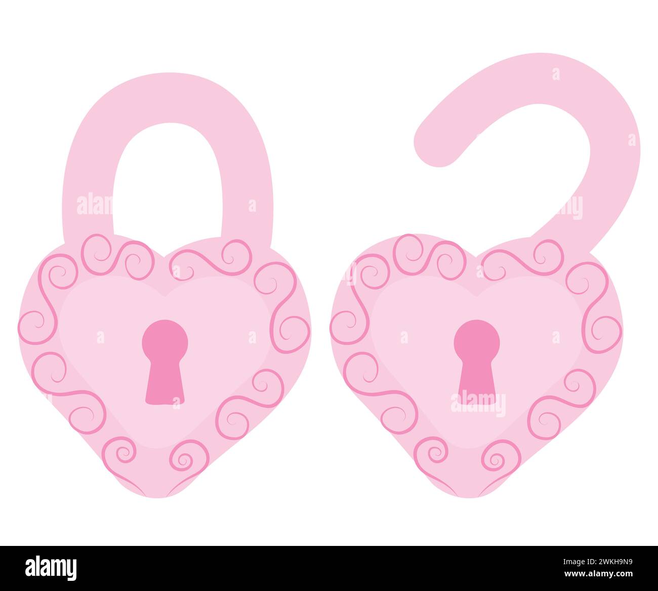 Pink decorative padlock in the shape of a heart. Final illustration ...