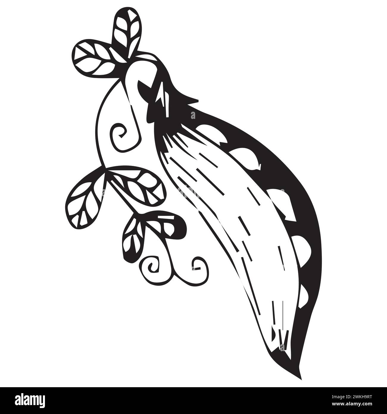 Green peas in a pod with vine and leaves. Vegetable. Graphics. Hand ...