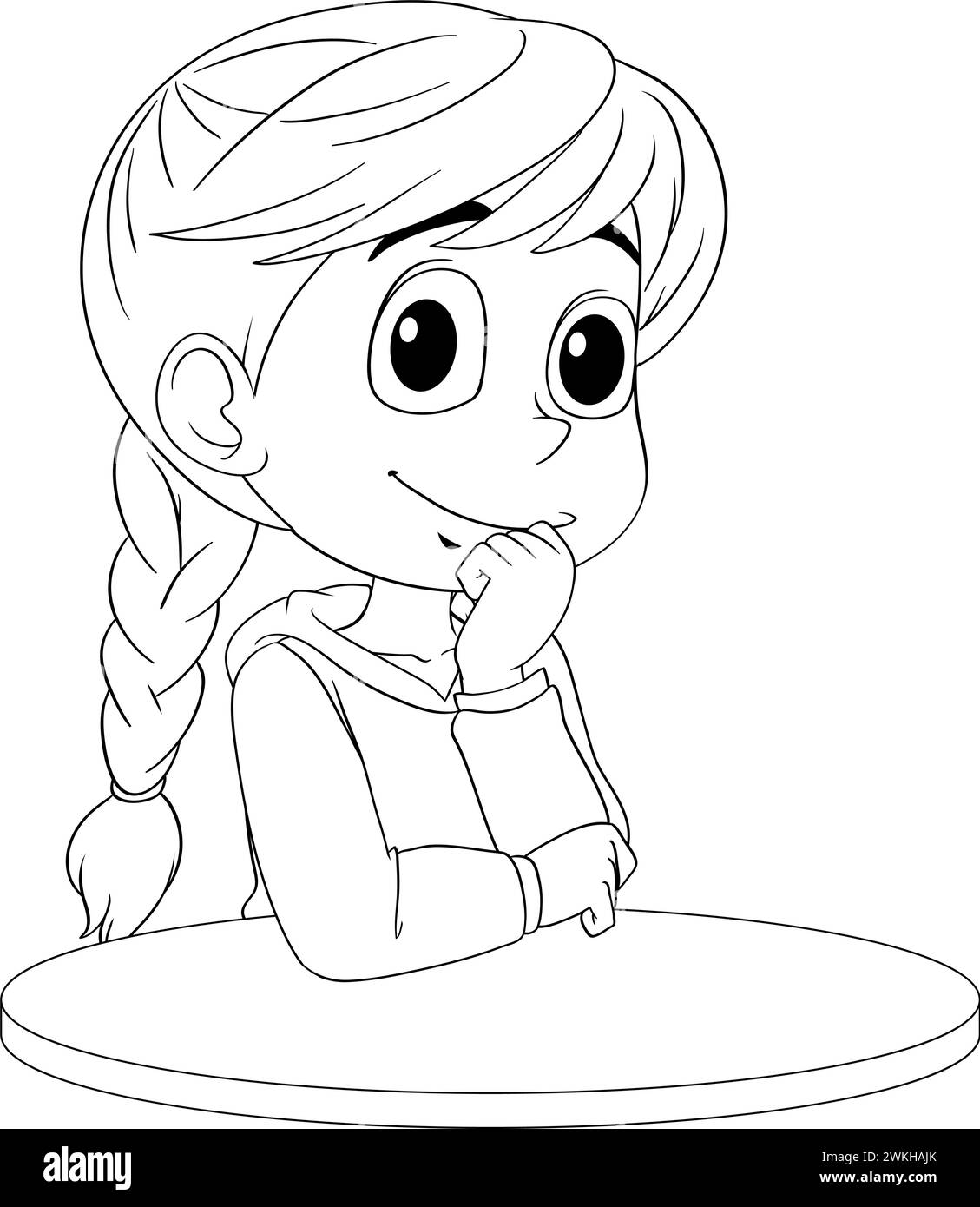 Black and white drawing of a thoughtful girl Stock Vector Image & Art ...