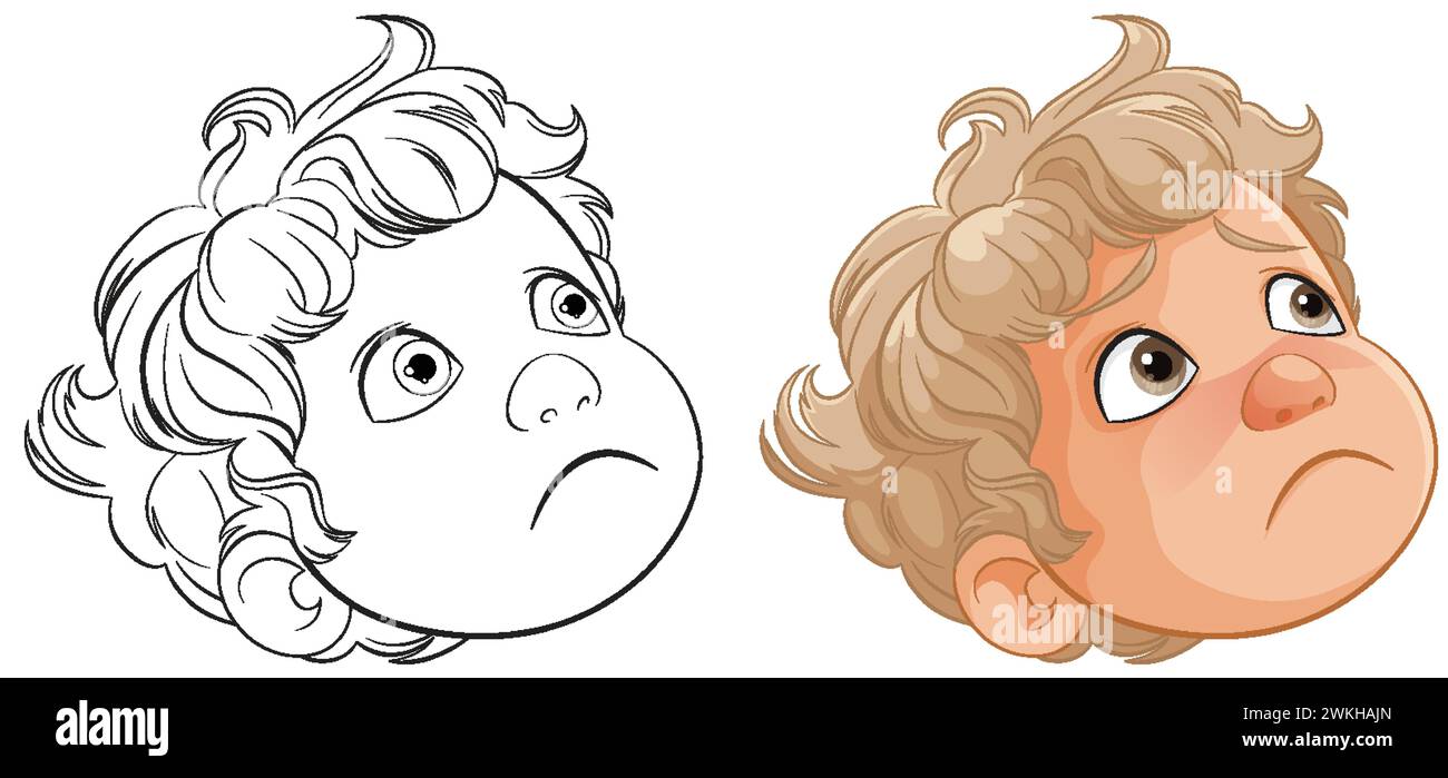 Illustration of a child with two contrasting expressions Stock Vector ...