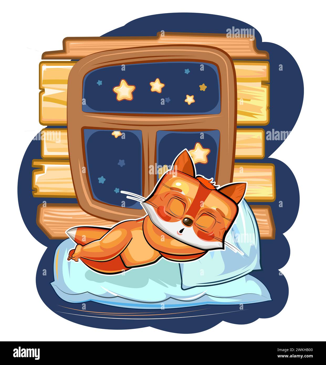 little fox sleeping in bed. Animal isolated on white background ...