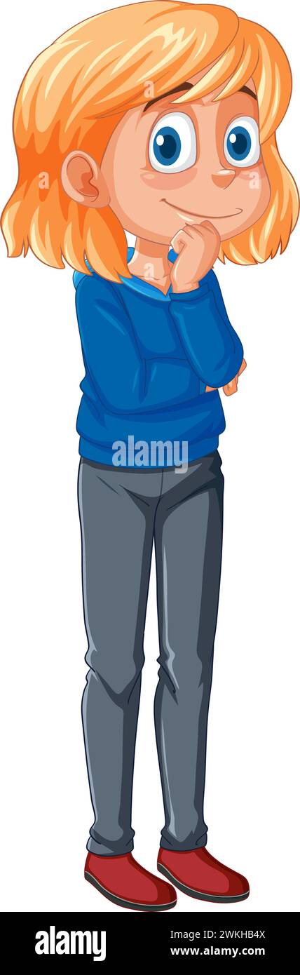Cartoon of a thoughtful young girl standing Stock Vector Image & Art ...
