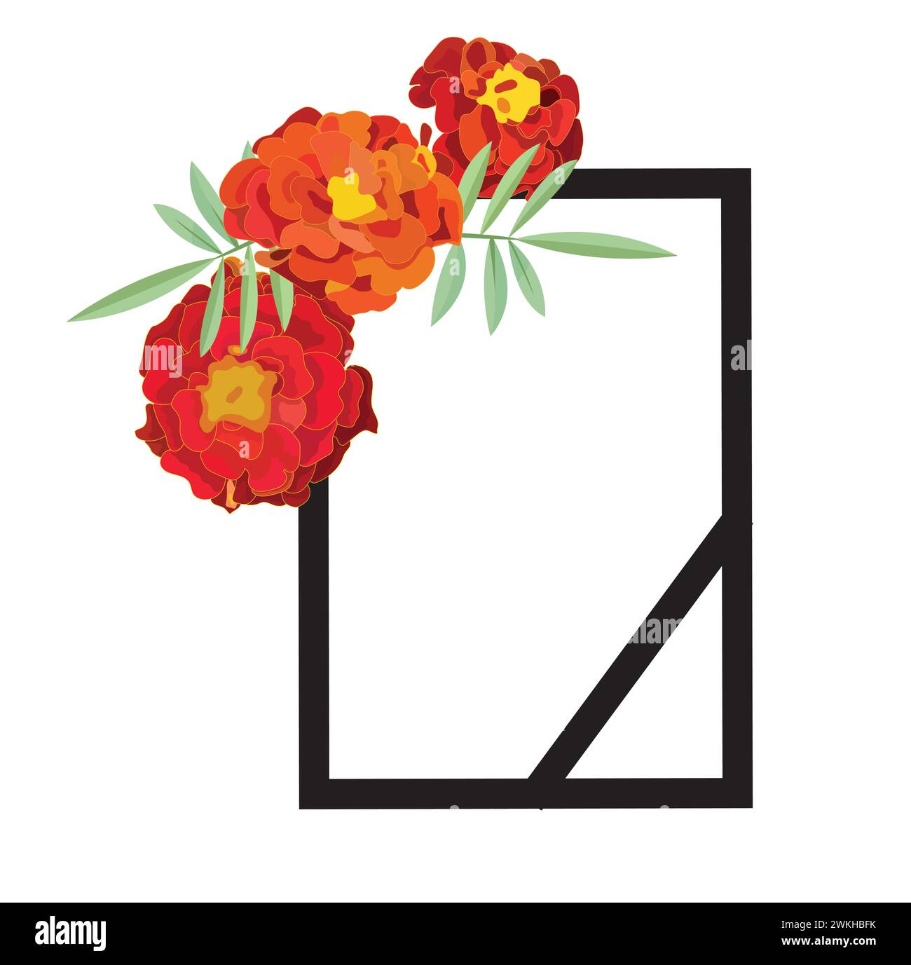 Funeral frame with a black ribbon, decorated with calendula flowers, a ...