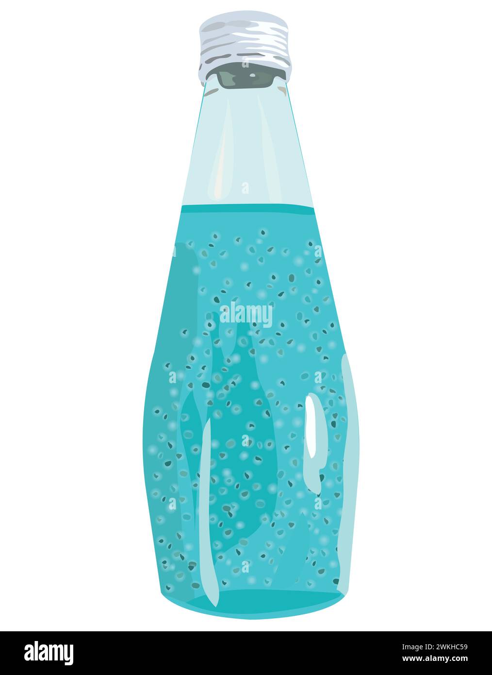 Blue drink bottle with basel seeds. Vector stock illustration isolated ...
