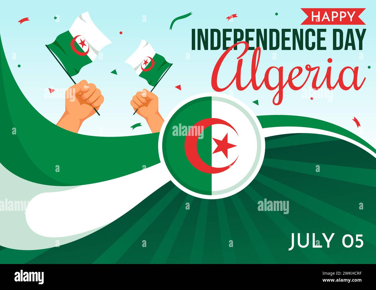 Happy Algeria Independence Day Vector Illustration with Waving Flag and ...