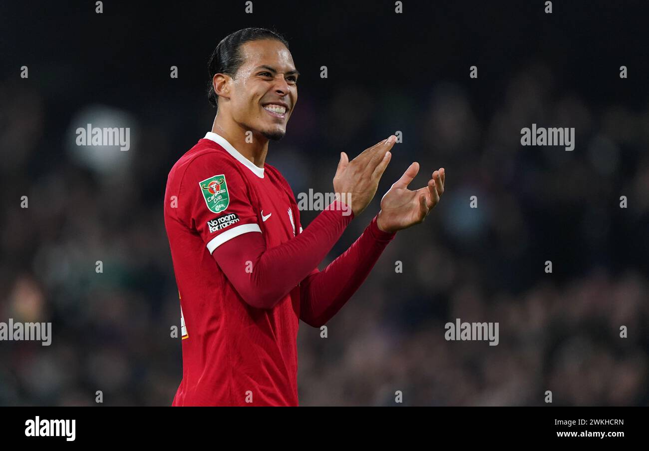 File photo dated 24-01-2024 of Liverpool's Virgil van Dijk applauds the ...