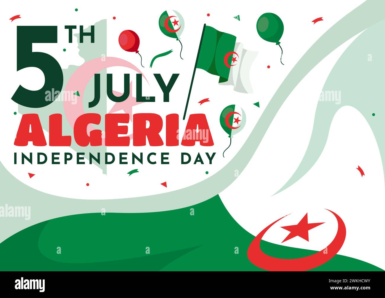 Happy Algeria Independence Day Vector Illustration with Waving Flag and ...