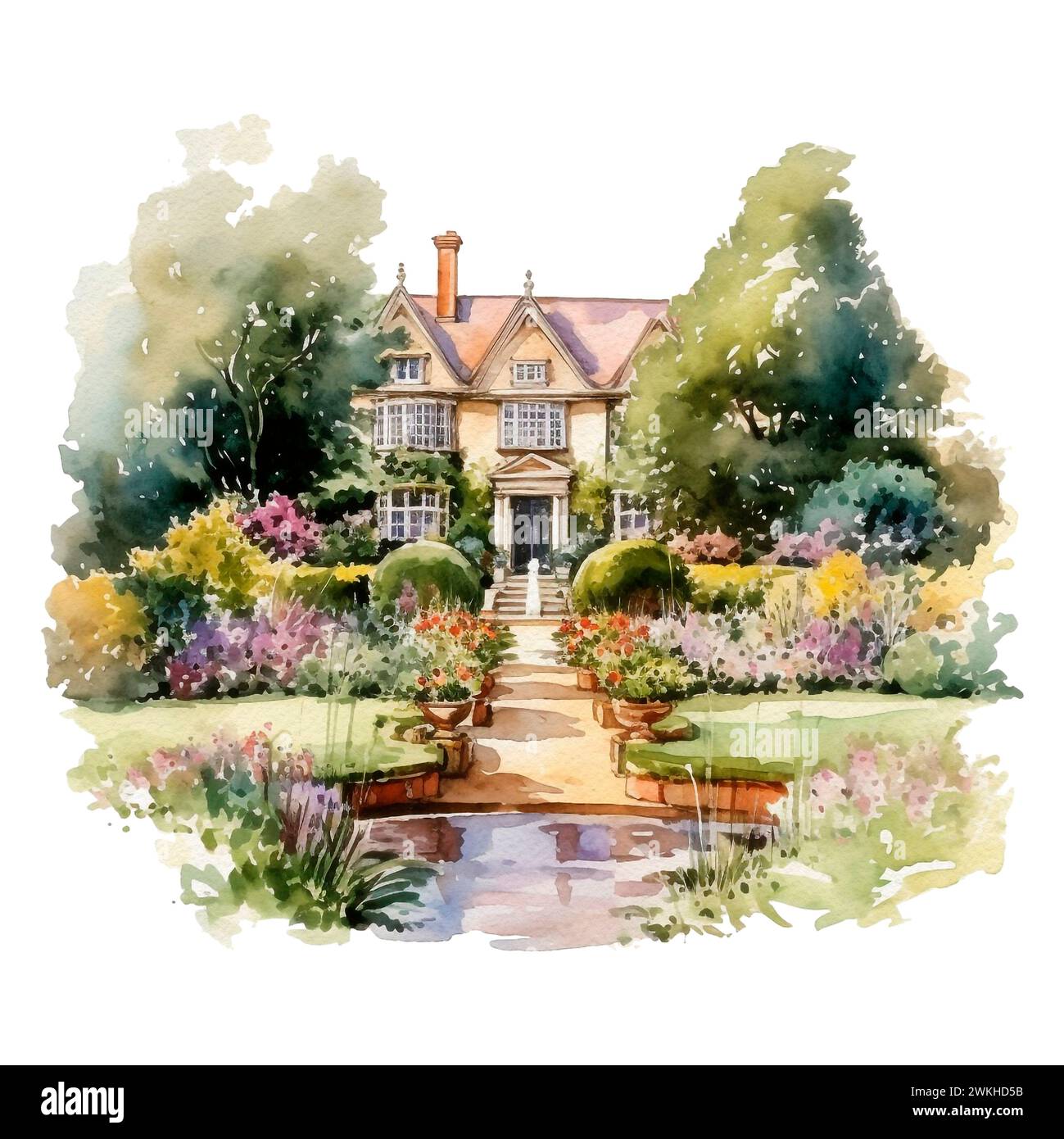 A traditional English cottage surrounded by a flower garden and garden ...