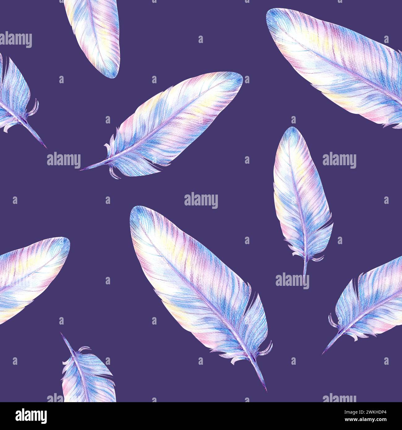 Light color feathers. Seamless pattern. Watercolor illustration digital ...
