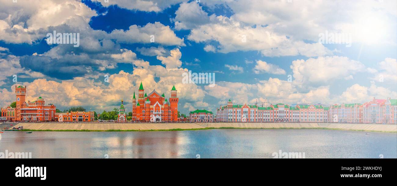 The Castle on the background of the blue sky in the water reflection ...