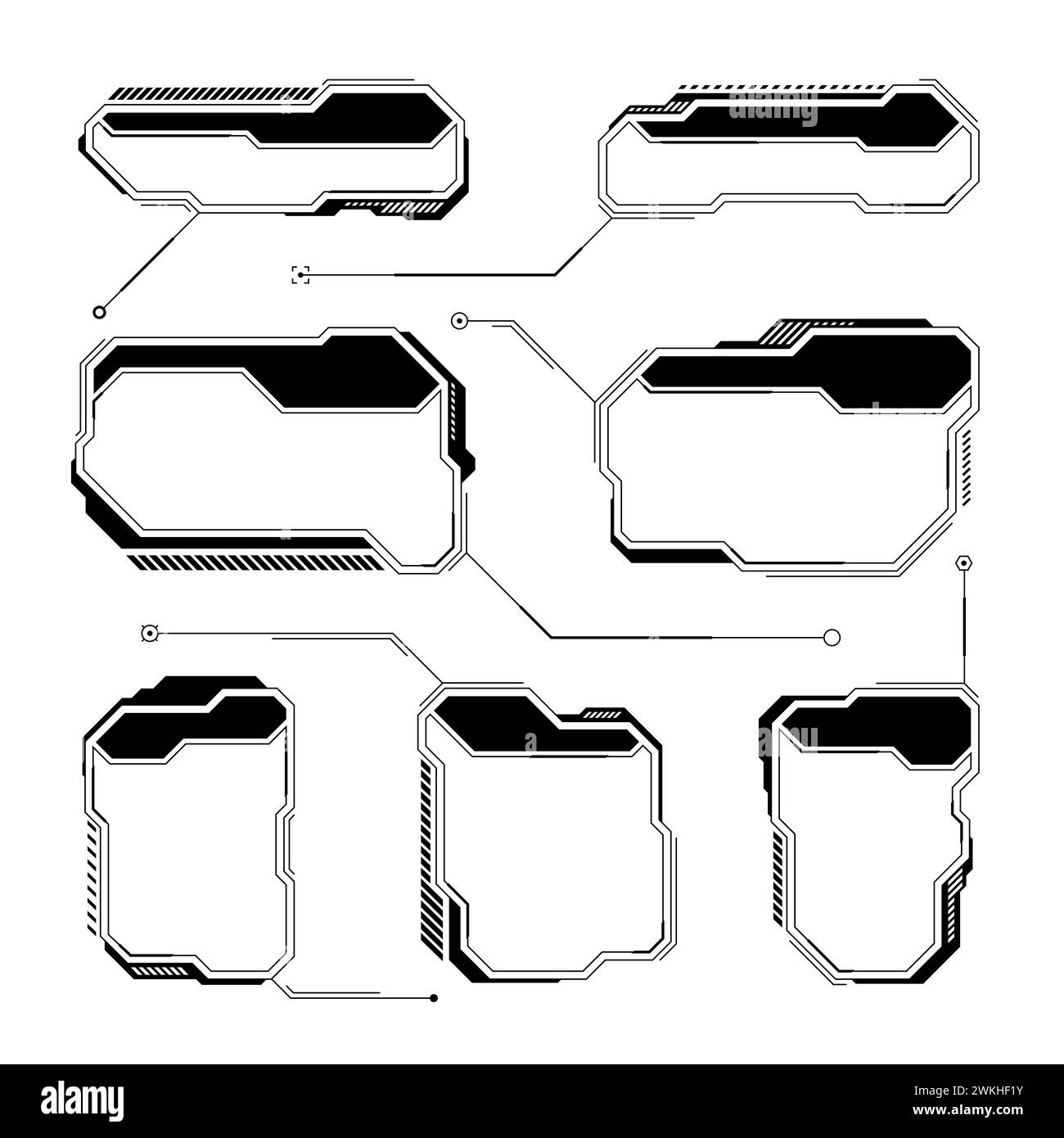 Black futuristic HUD or UI elements. Sci-fi user interface text boxes ...