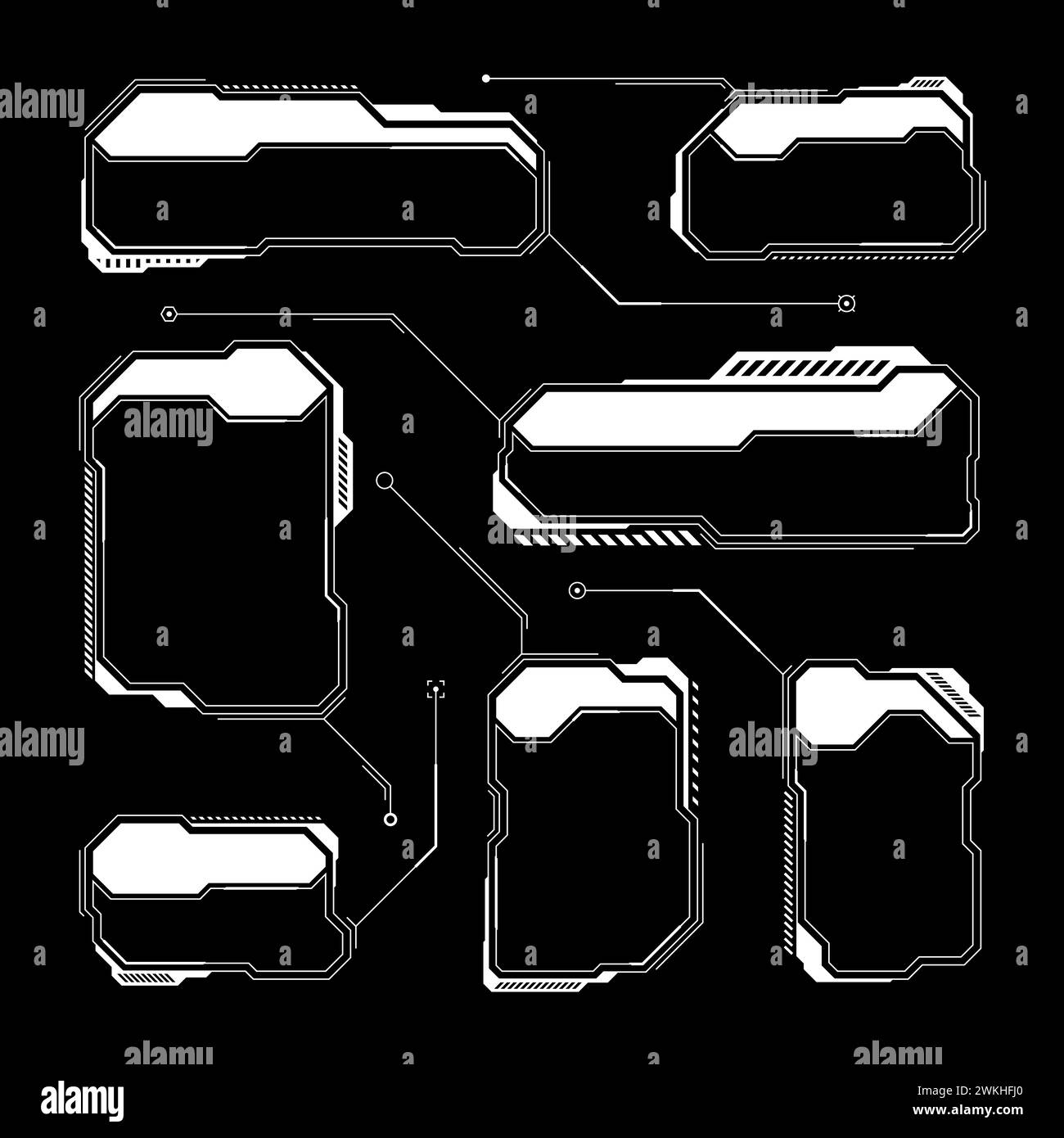 White futuristic HUD, UI elements. Sci-fi user interface text boxes ...