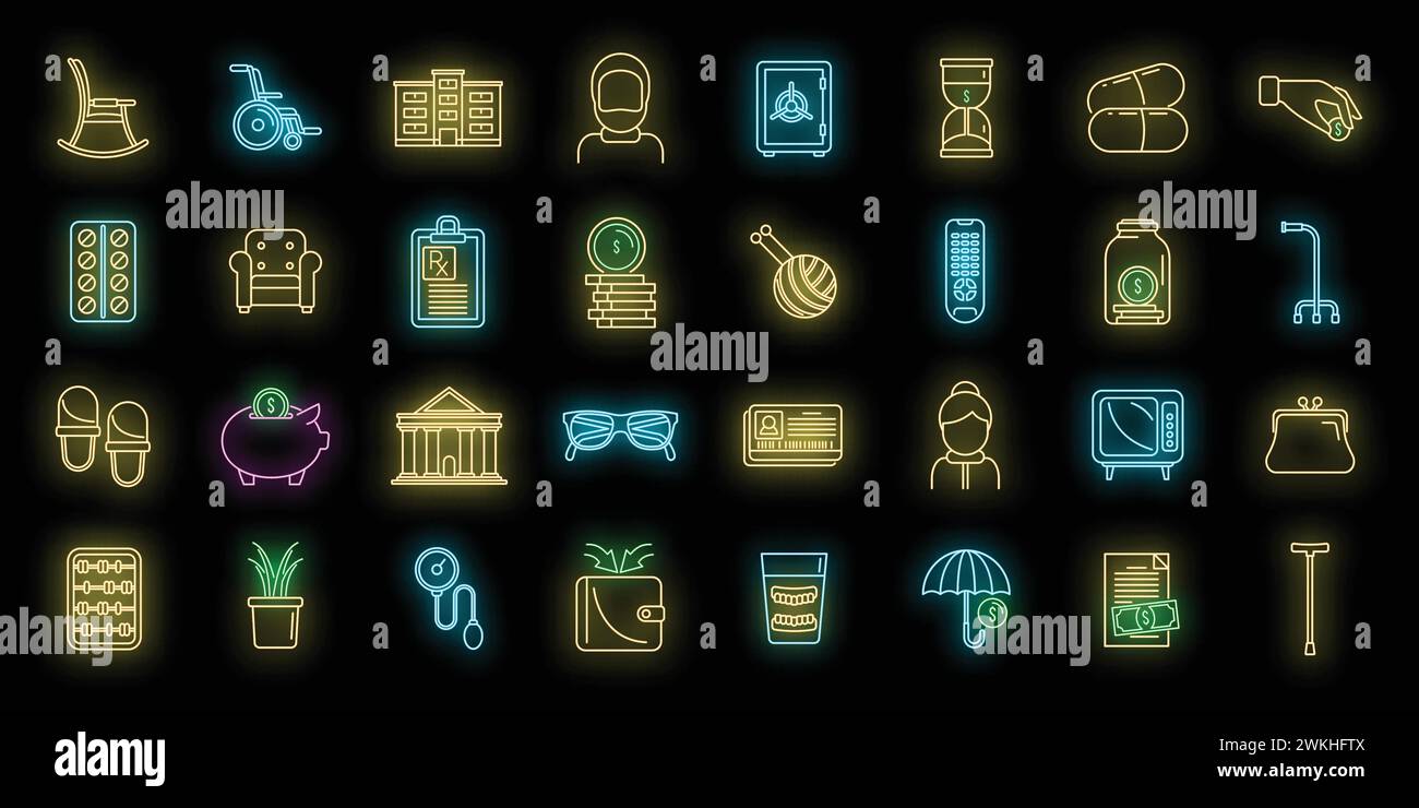 Retirement plan icons set. Outline set of retirement plan vector icons ...