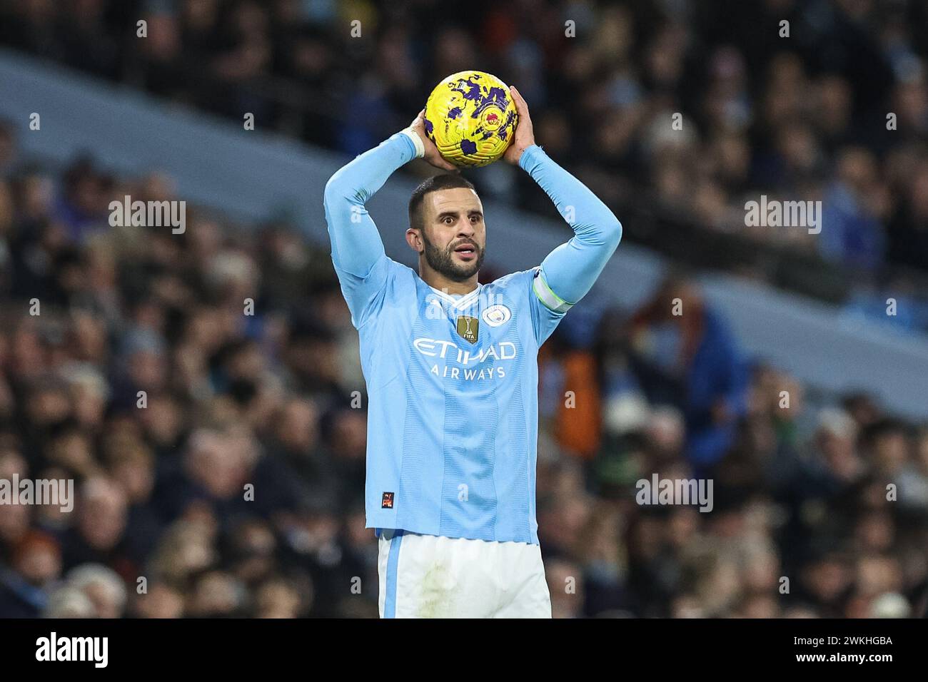 Kyle Walker of Manchester City takes a throw-in during the Premier ...