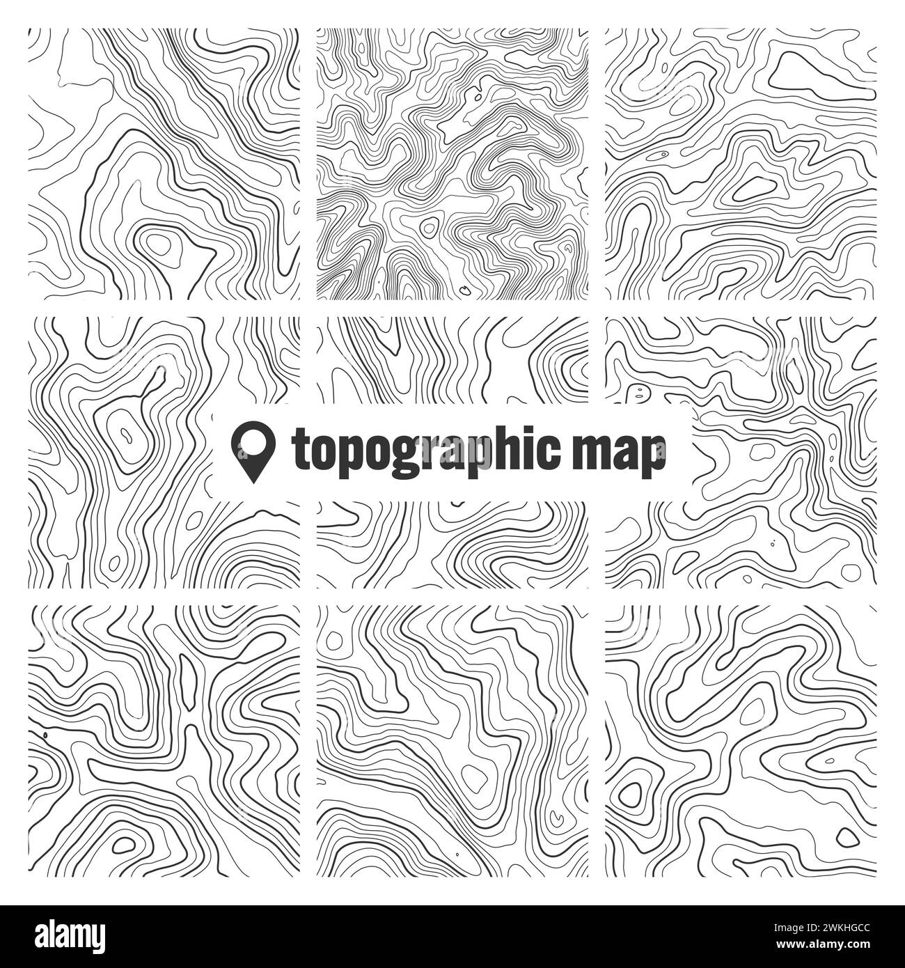 Topographic map with contour lines. Geographic terrain grid, relief height elevation. Ground ...
