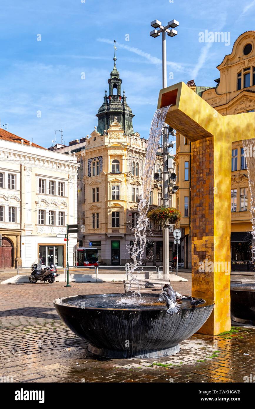 Fountain on the Market square in Pilsen, Czech republic. Altstadt von ...