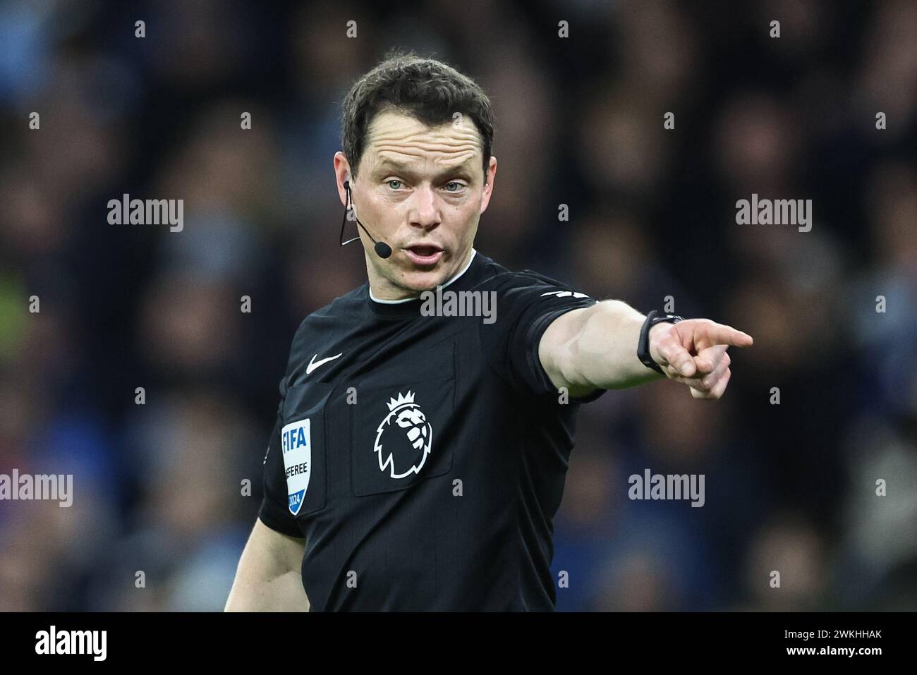 Referee Darren England gives instruction during the Premier League ...