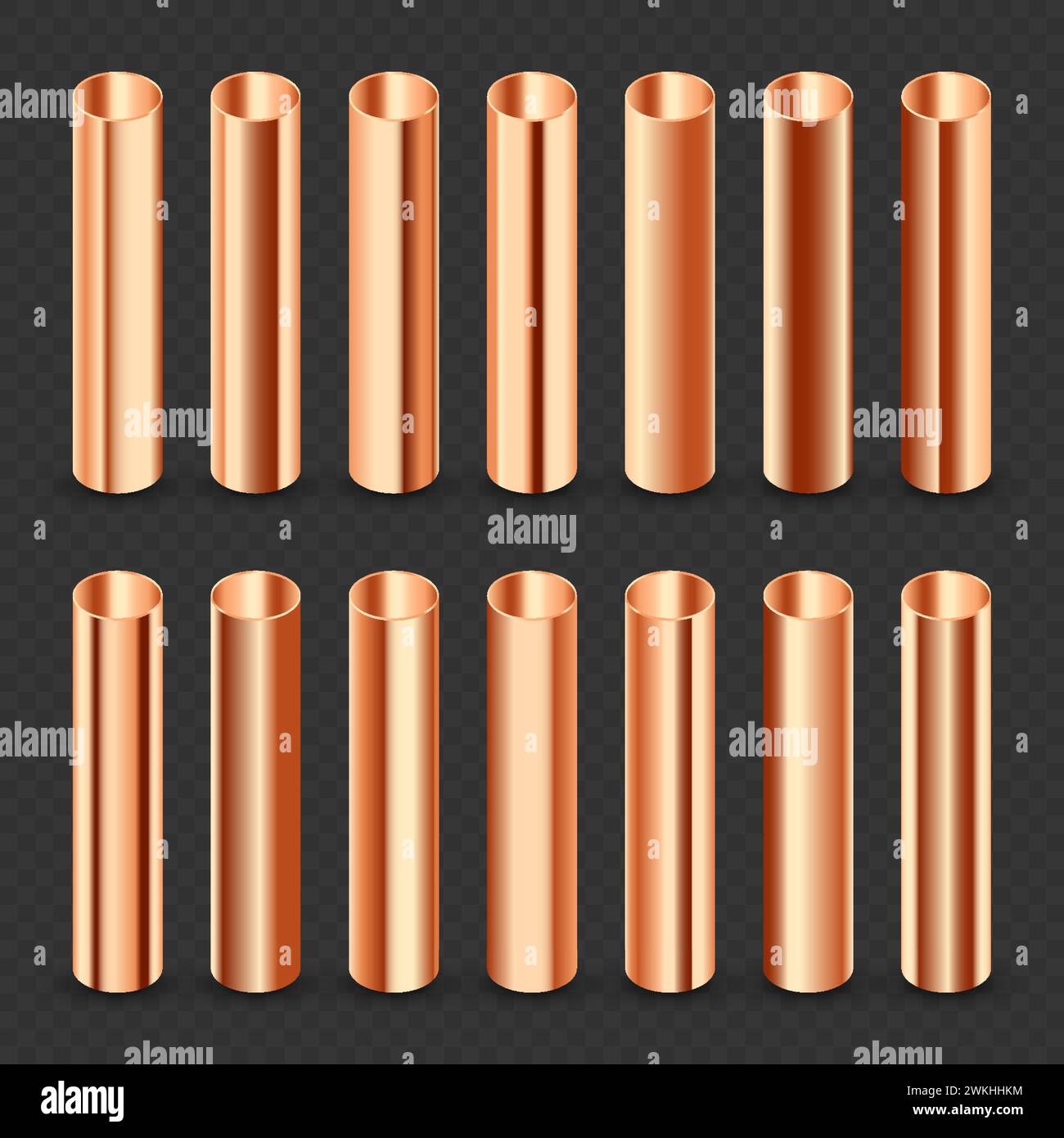 Copper pipes collection. Construction material, pipeline. Industry and ...