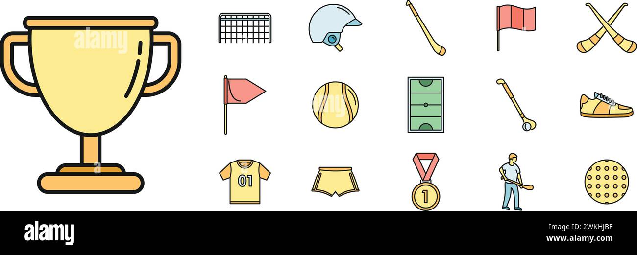 Hurling game icons set. Outline set of hurling game vector icons thin ...