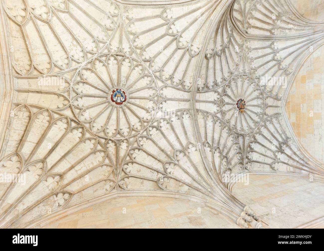 Fan vaulted ceiling above the staircase to the dining hall at Christ Church college, University ...